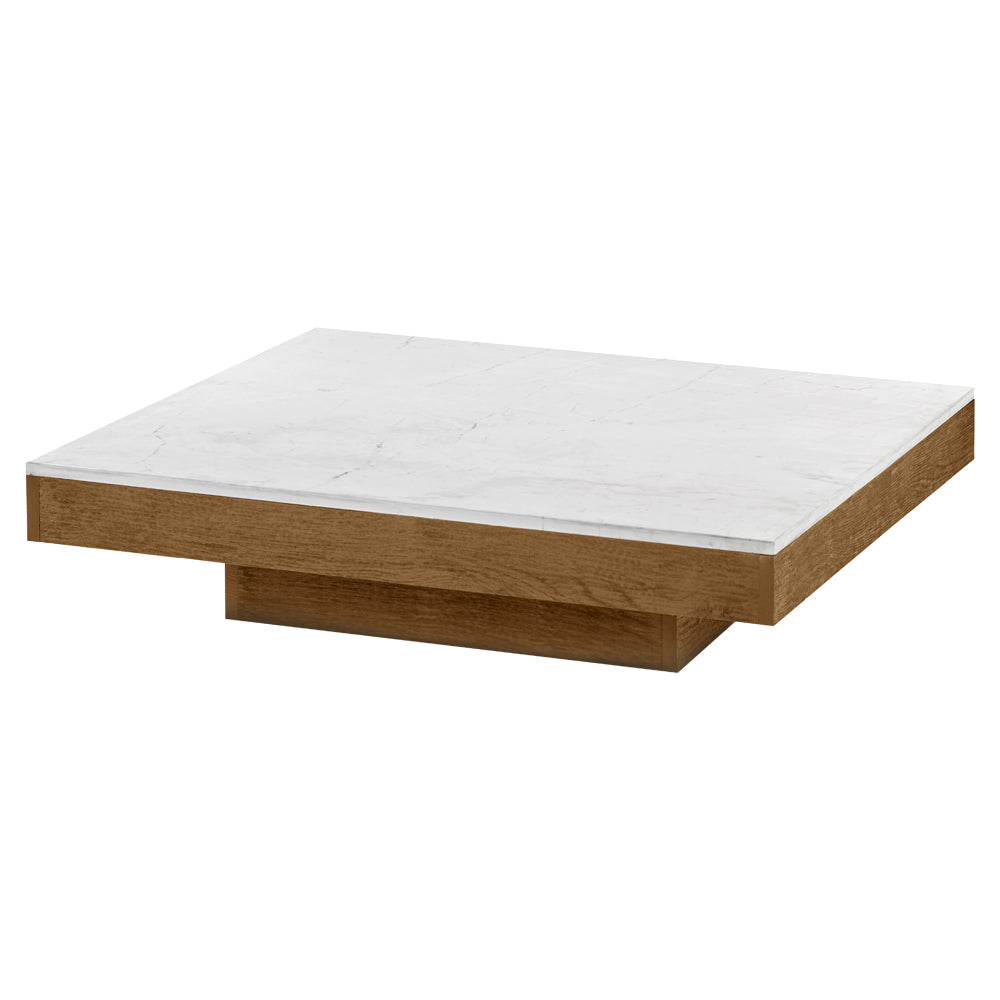 Rudolph Rectangular Large Coffee Table - White Marble Top, Cognac Oak ...